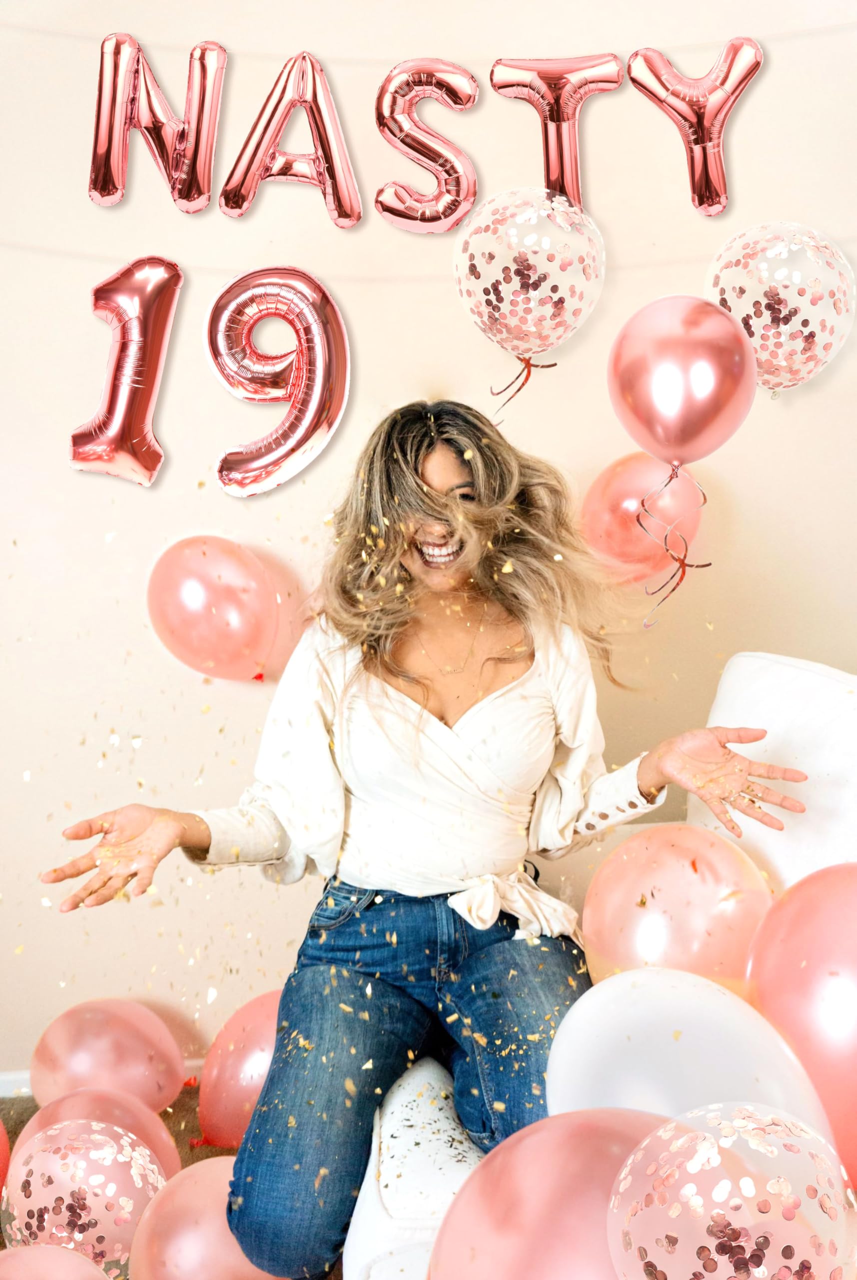 Rose Gold Nasty 19 Birthday Decoration Black Nineteenth birthday Decorations Nasty 19 Sign Funny Birthday Decoration Balloons 19 Years Old Theme Decor