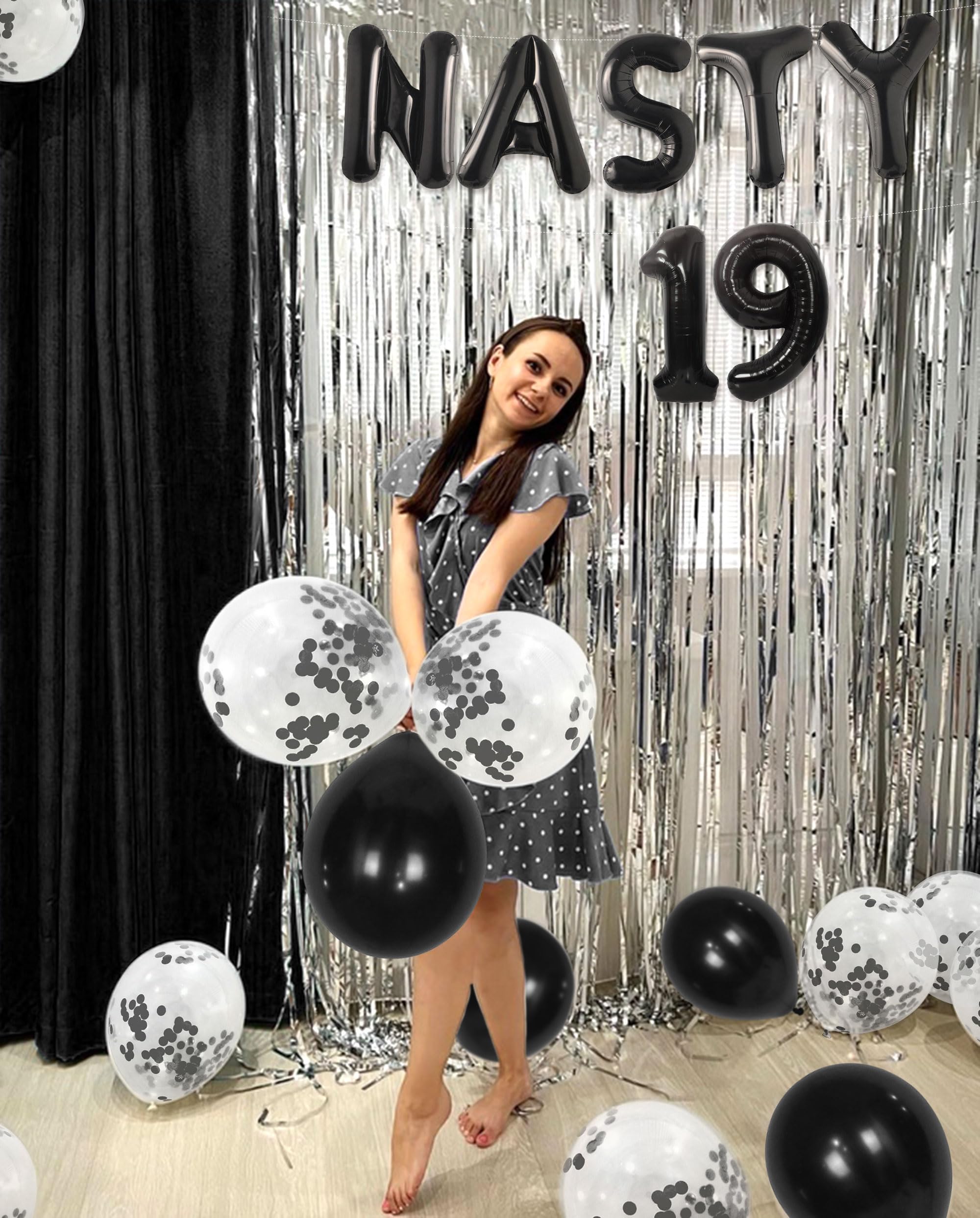 Nasty 19 Birthday Decoration Black 19th Birthday Decorations Nasty 19 Sign Funny Birthday Decoration Balloons 19 Years Old Theme Decor for Man