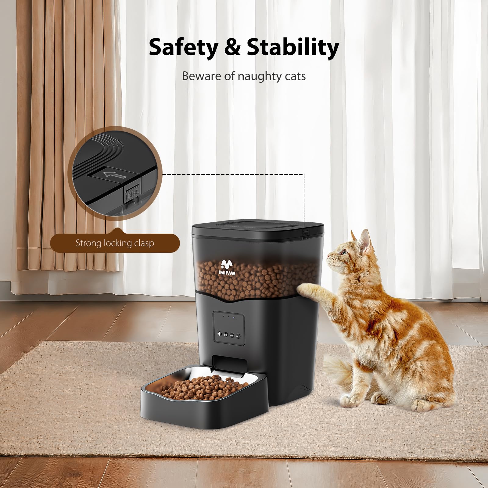 Automatic Cat Feeder WiFi: Automatic Cat Food Dispenser App Remote Control Timed Feeding of Dry Pet Food 10s Voice Recorder Programmable Food Dispenser for Cat & Small Dog Up to1-10 Meals Black