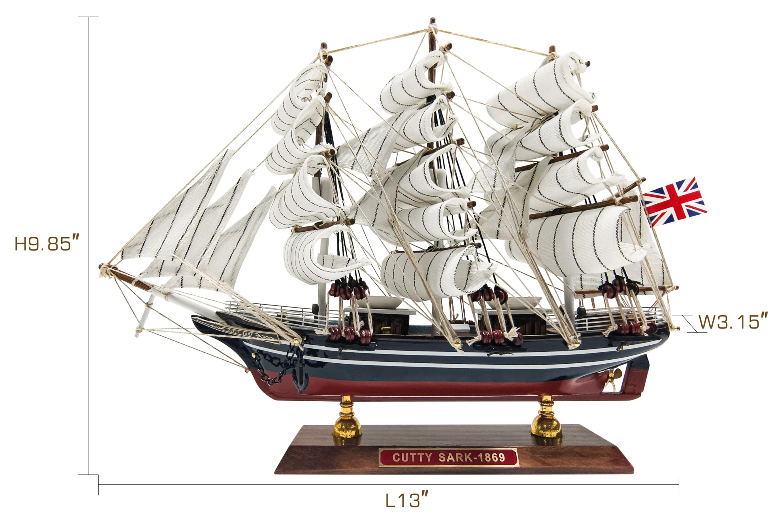 SAILINGSTORY Wooden Model Ship Clipper Cutty Sark 1/195 Scale Replica Ship Model Sailboat Decor Small