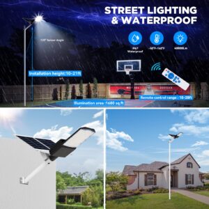 Solar Street Lights Outdoor Solar Parking Lot Lights 40000LM, 6700K LED Solar Lights, Dusk to Dawn, Solar Powered Led Street Light, IP67 Waterproof, Commercial Lighting Grade for Yard Garden, Black