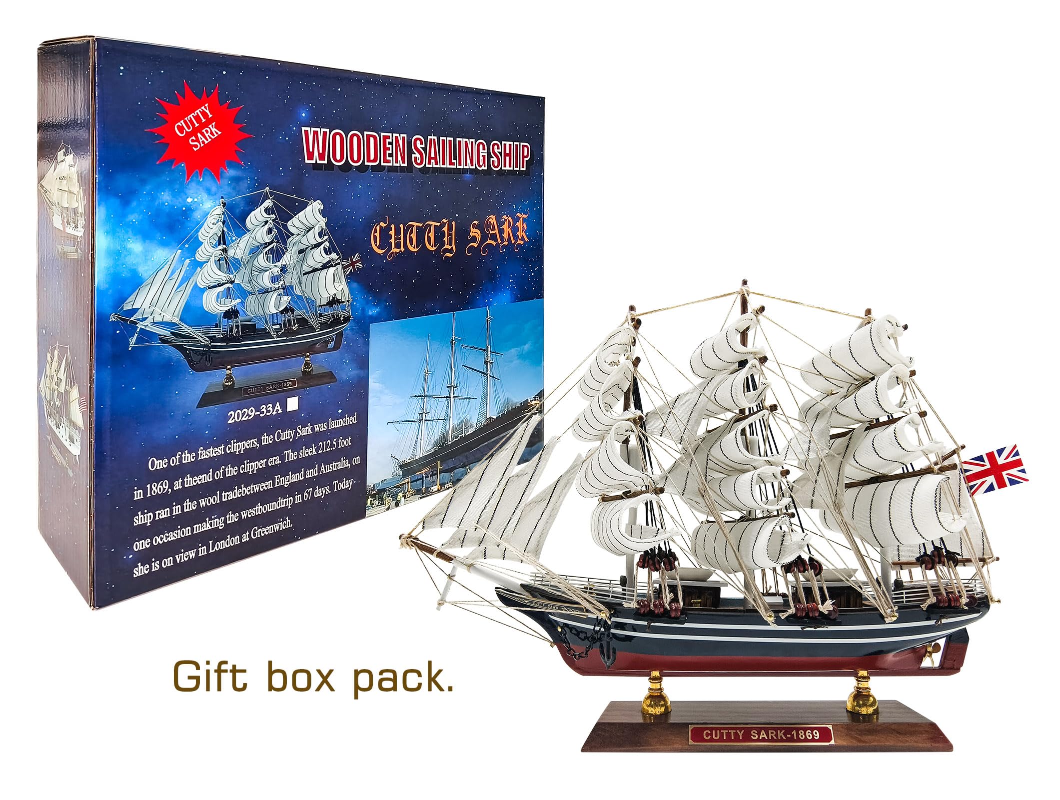 SAILINGSTORY Wooden Model Ship Clipper Cutty Sark 1/195 Scale Replica Ship Model Sailboat Decor Small