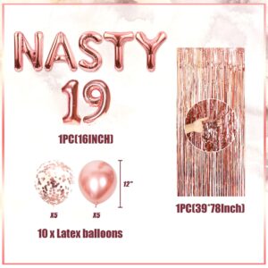 Rose Gold Nasty 19 Birthday Decoration Black Nineteenth birthday Decorations Nasty 19 Sign Funny Birthday Decoration Balloons 19 Years Old Theme Decor