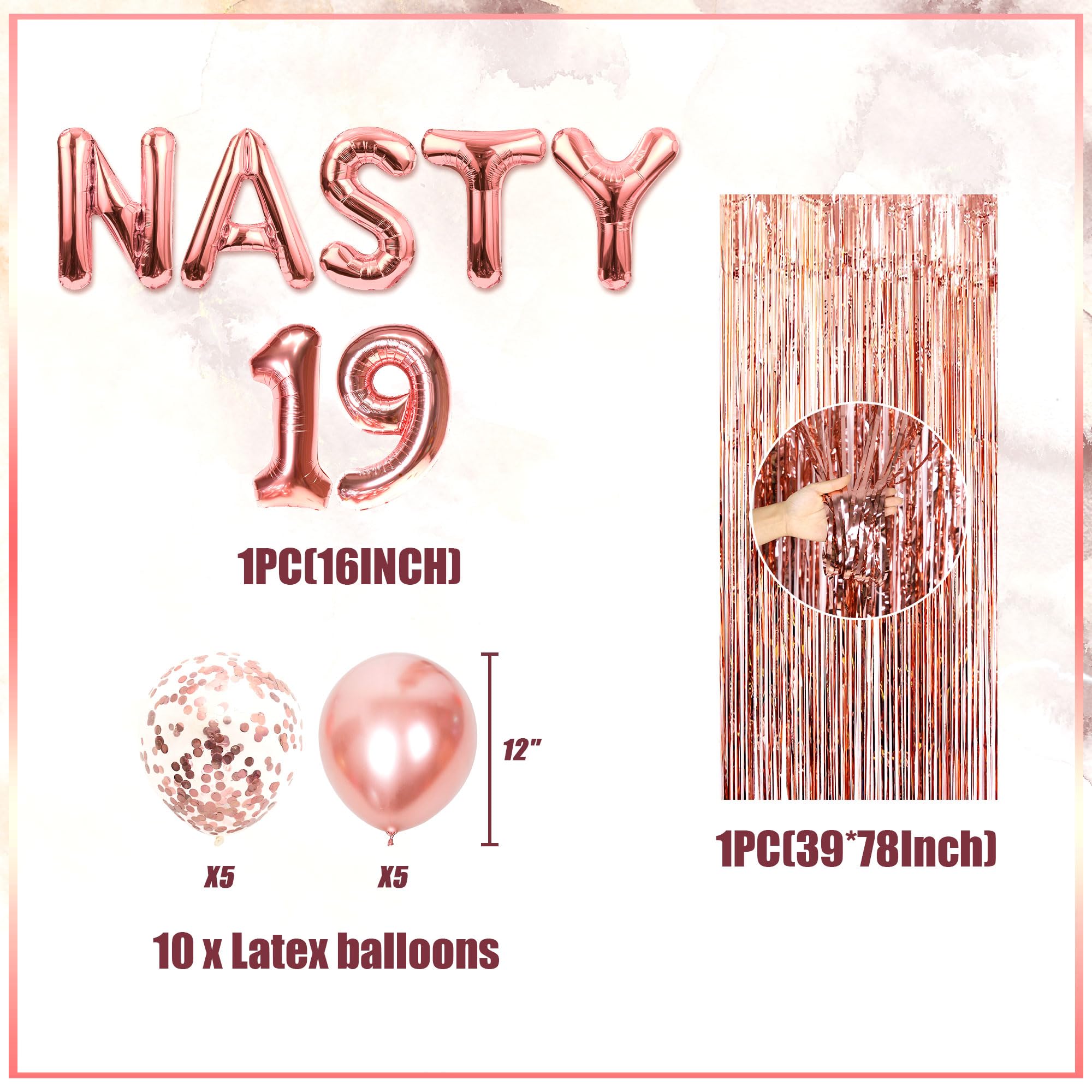 Rose Gold Nasty 19 Birthday Decoration Black Nineteenth birthday Decorations Nasty 19 Sign Funny Birthday Decoration Balloons 19 Years Old Theme Decor