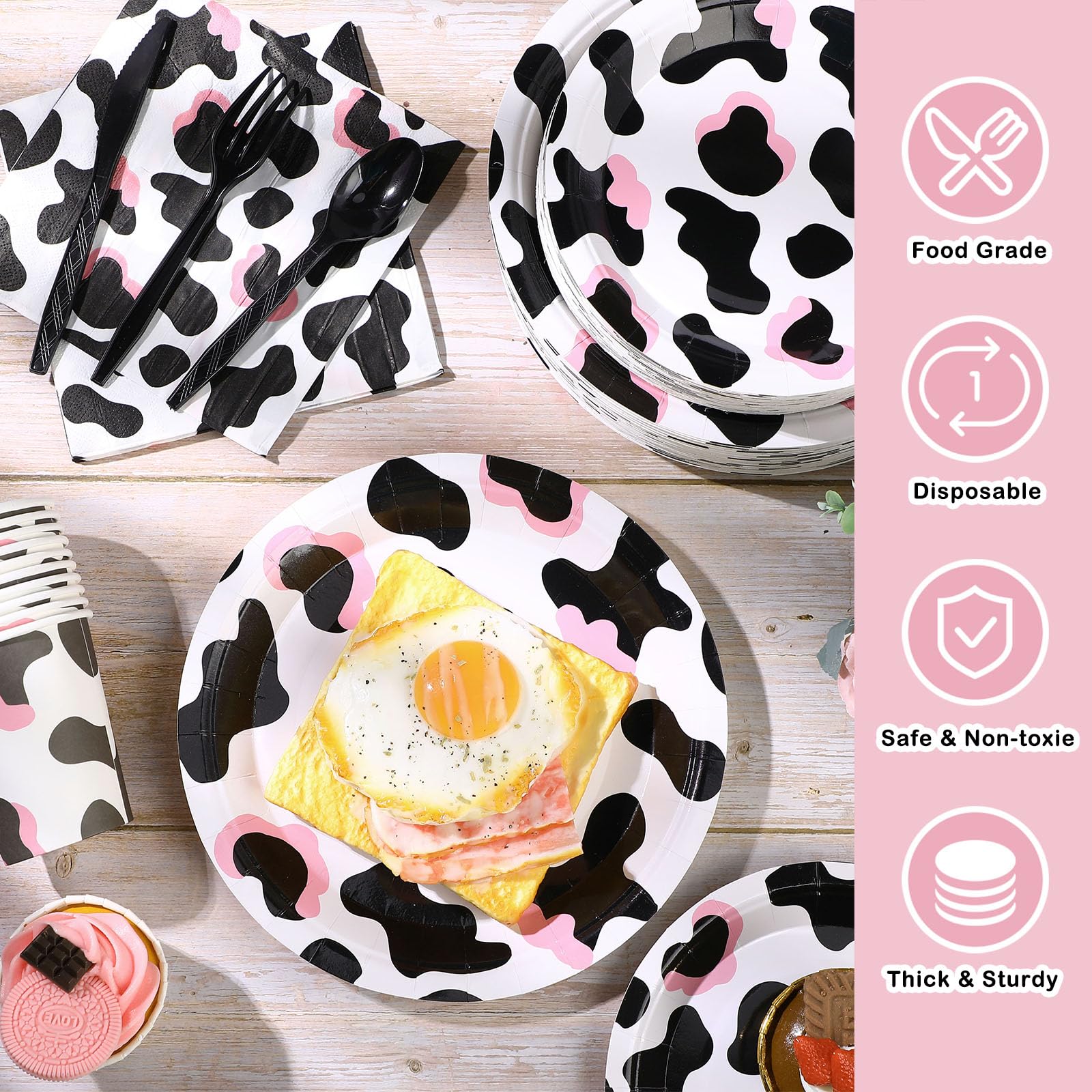 Domensi 350 Pcs Pink Cowgirl Party Supplies Cow Party Tableware Set Serve 50 Cow Print Plates Napkins Cups Cow Theme Party Decoration for Cowgirl Cowboy Farm Animal Cow Theme Birthday Baby Shower