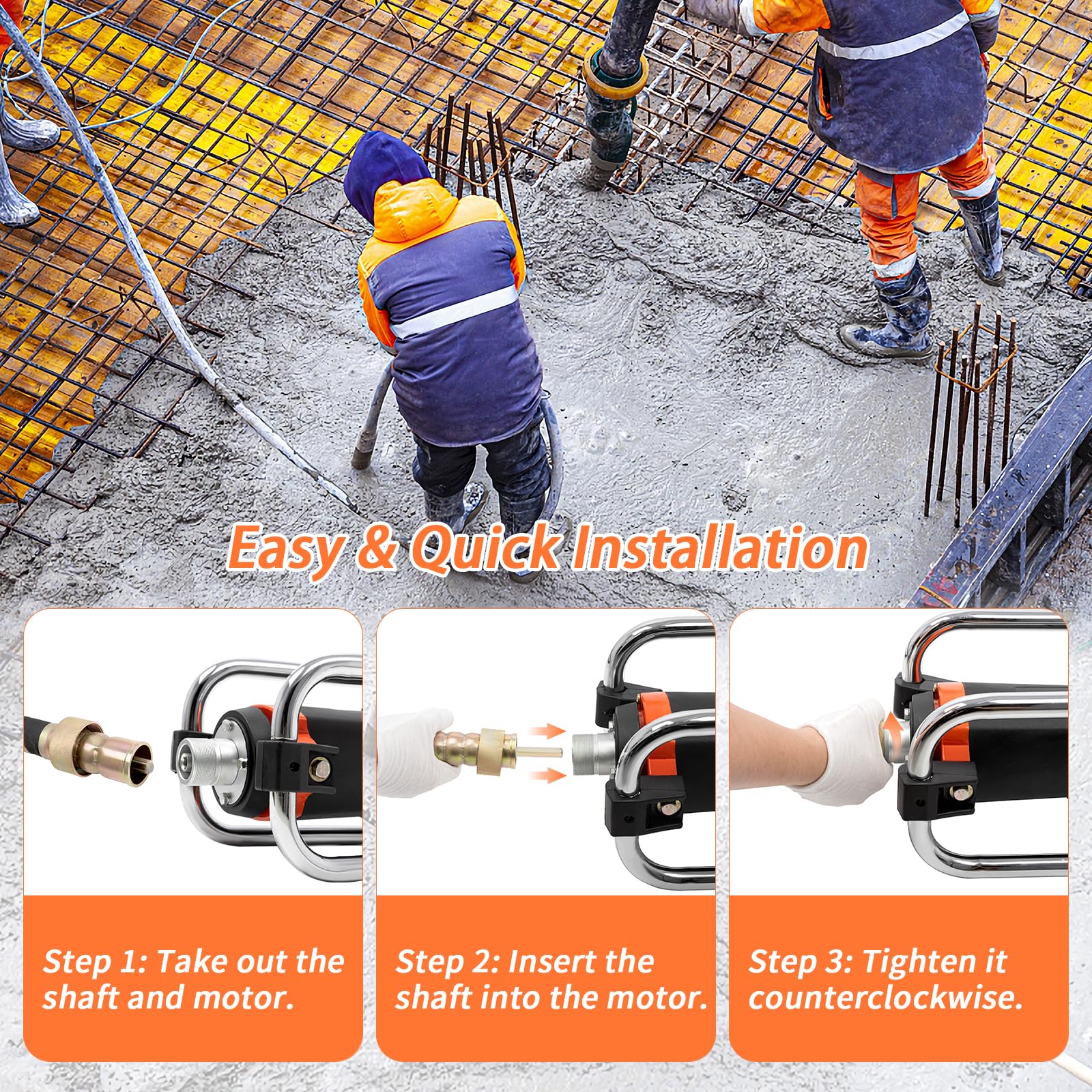 LMYYGOO Electric Concrete Vibrator Handheld, 2HP 1500W 18000RPM Powerful Copper Motor Portable Construction Insertion Cement Concrete Vibrating Tool with 4.5M (14-3/4ft) Long Flexible Shaft