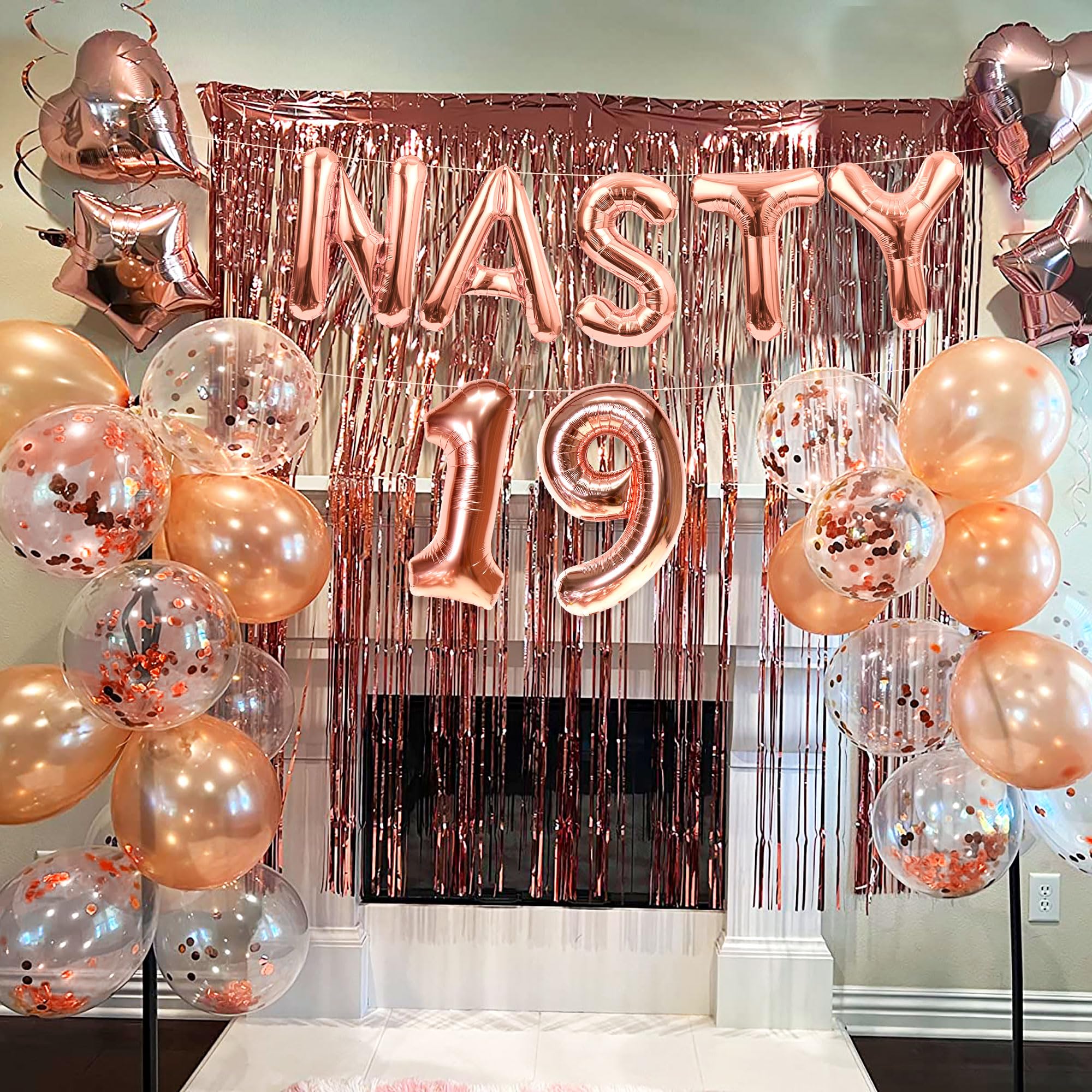 Rose Gold Nasty 19 Birthday Decoration Black Nineteenth birthday Decorations Nasty 19 Sign Funny Birthday Decoration Balloons 19 Years Old Theme Decor