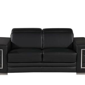 Blackjack Furniture Soren Genuine Leather Upholstered Loveseat with Adjustable Headrests, Solid Brazilian Wood Frame and High Density Foam Cushioning, Black