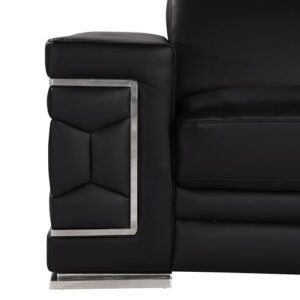 Blackjack Furniture Soren Genuine Leather Upholstered Loveseat with Adjustable Headrests, Solid Brazilian Wood Frame and High Density Foam Cushioning, Black