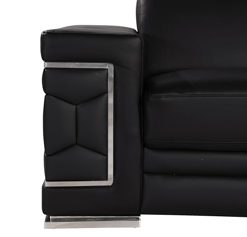 Blackjack Furniture Soren Genuine Leather Upholstered Loveseat with Adjustable Headrests, Solid Brazilian Wood Frame and High Density Foam Cushioning, Black