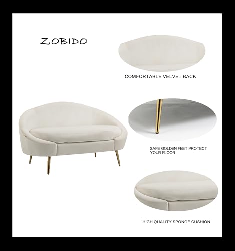 ZOBIDO Velvet Couch Modern Loveseat Sofa Twin Size Contemporary Sofas Upholstered Couch with Contemporary Velvet Upholstered Sofa Couch for Living Room and Bedroom(White)