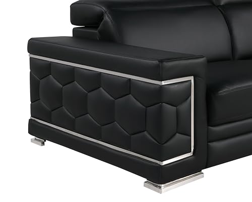 Blackjack Furniture Soren Genuine Leather Upholstered Loveseat with Adjustable Headrests, Solid Brazilian Wood Frame and High Density Foam Cushioning, Black