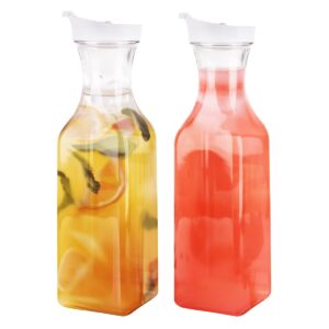 gusto [50 oz - 2 pack] plastic carafe with lid, large capacity square base - clear pitcher with flip top lid, easy-pour spout juice containers with lids, hand wash only - perfect for mimosa bar