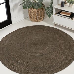 jonathan y rnf116g-4r zara braided coastal cottage round jute area rug, casual, classic, solid, minimalist, traditional for living room, dining room, bedroom, kitchen, brown, 4' round