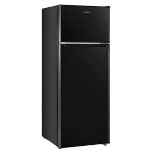 upstreman 7.7 cu.ft. refrigerator with freezer, double door refrigerator, adjustable thermostat, large capacity, reversible door swing, refrigerator for apartment, office, dorm, black（bd75）