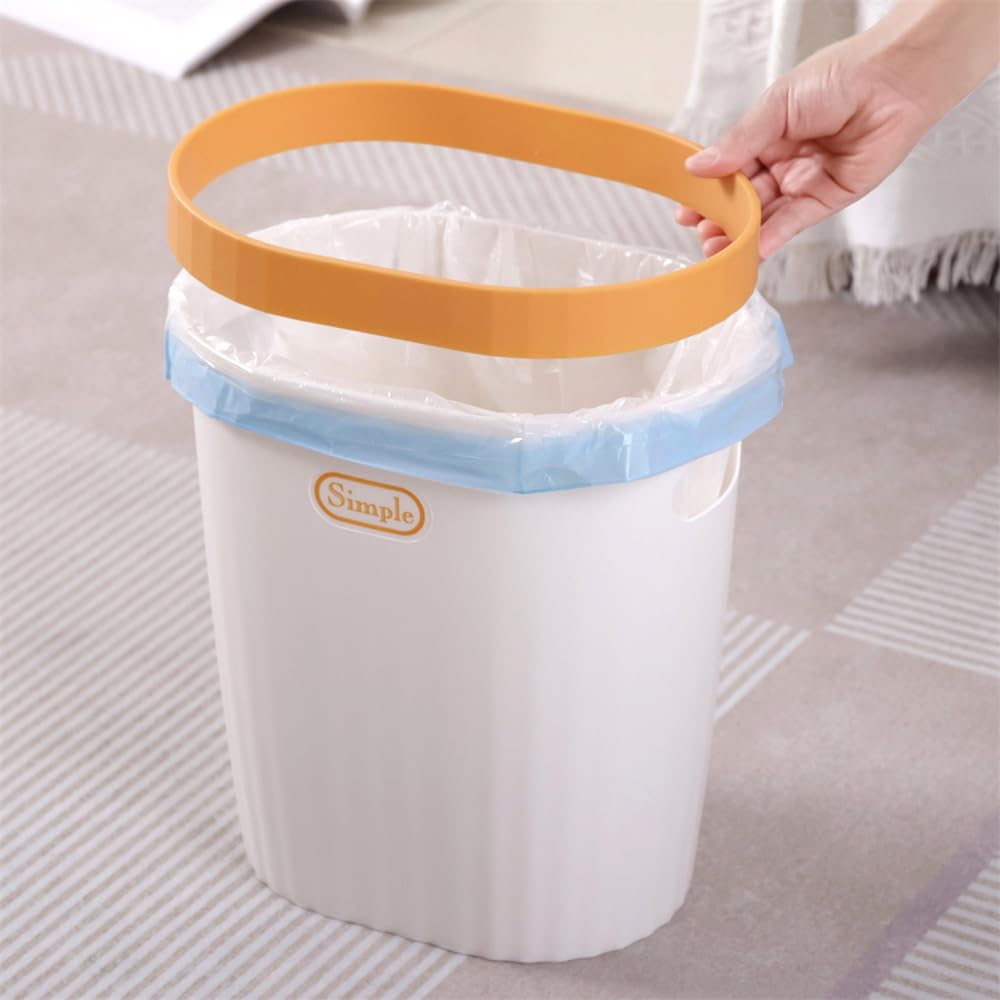 Trash Can, Bathroom Trash Can, Slim Plastic Garbage Can with Handle & Press Ring, Narrow Waste Basket, Trash Bins Waste Container for Bedroom, Bathroom, Kitchen, Office (White)