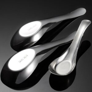 Soup Spoons Set of 6 Stainless Steel Dinner Spoons Mirror Polished Soup Spoon Asian Soup Spoons for Bouillon Dessert Cereal Thai Miso Ramen(6 Pcs) (Medium)