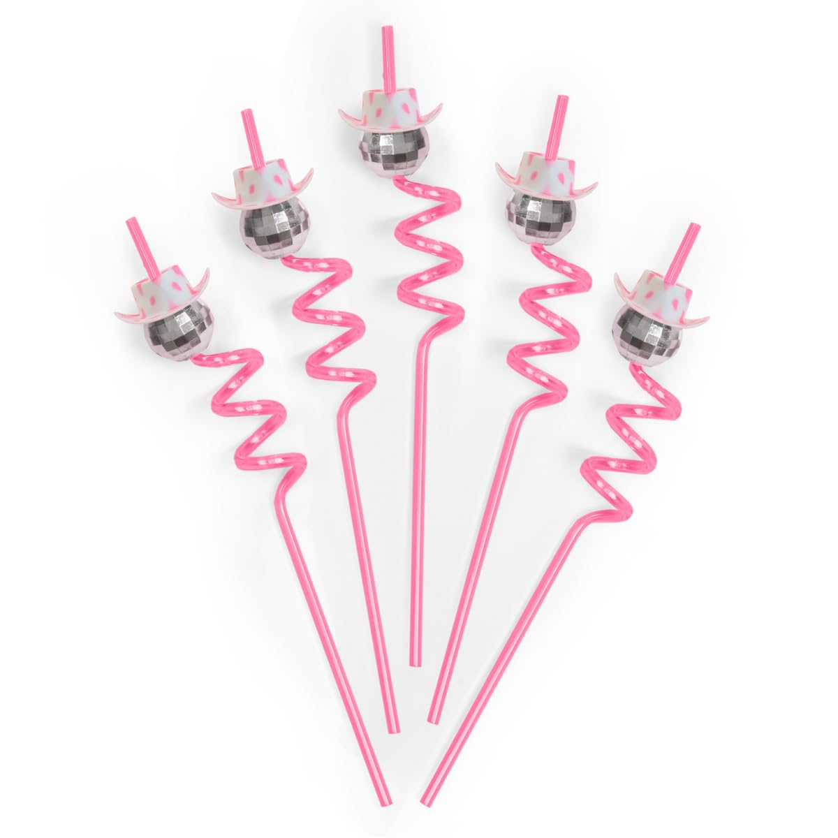 xo, Fetti Disco Cowgirl Pink Reusable Straw Set - 12 pc | Last Disco Bachelorette Decorations, Rodeo Birthday Party Supplies,Space Cowboy Favors