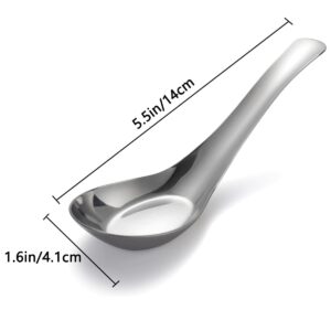 Soup Spoons Set of 6 Stainless Steel Dinner Spoons Mirror Polished Soup Spoon Asian Soup Spoons for Bouillon Dessert Cereal Thai Miso Ramen(6 Pcs) (Medium)