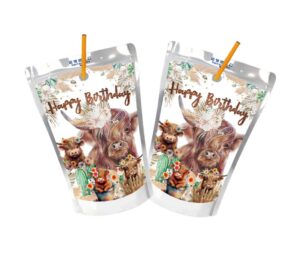 ecletta 24 pcs highland cow birthday party supplies,highland cow juice bag tags for highland cow party decorations,highland cow baby shower decorations