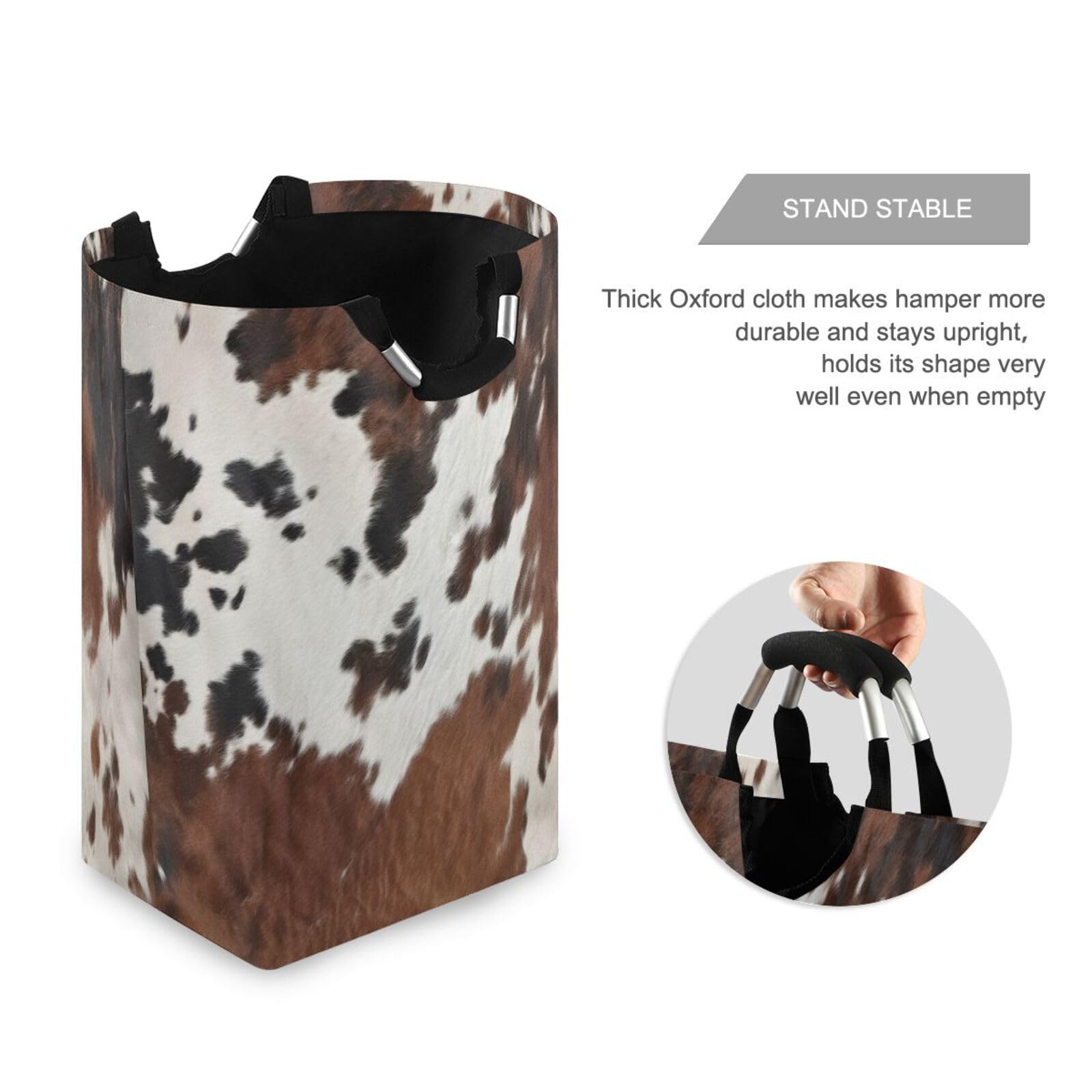 Flradish Cow Print Large Laundry Hamper Collapsible Waterproof Freestanding Laundry Basket with Handles for Laundry Living Room,Bathroom