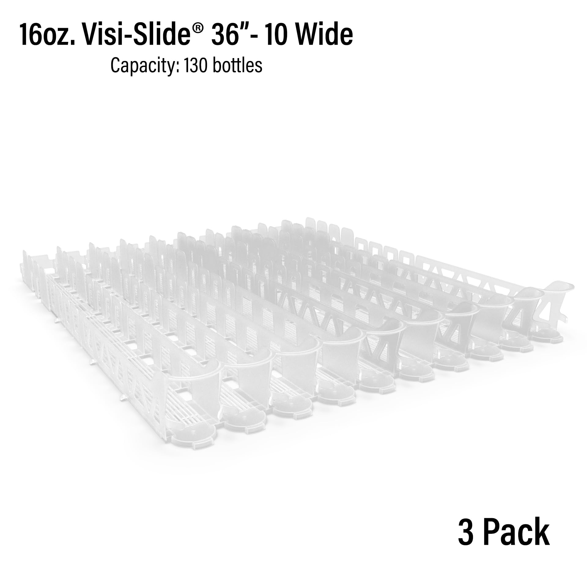 Visi-Slide 14/16oz Soda Beverage Dispenser - Gravity Fed Glide for Angled Shelves for Coolers, Commercial Refrigerators, Cold Vaults (Pack of 3) Drink Organizer for Cans, Bottles and More