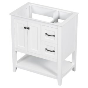 30" bathroom vanity without sink top, solid wood bathroom storage cabinet bath vanity with two tiers drawer and soft closing doors white without sink