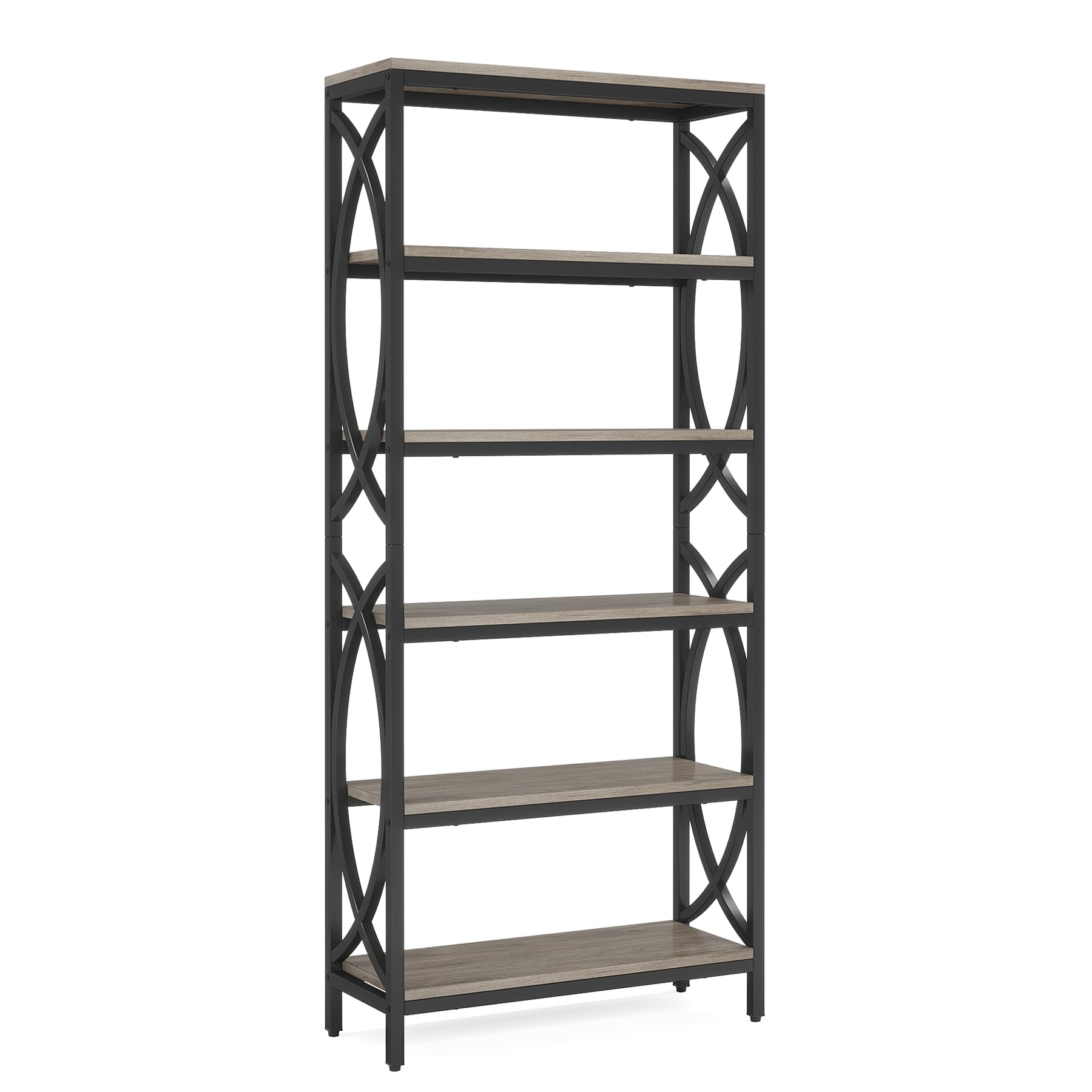 Tribesigns 6-Tier Bookshelf, 70.8" Tall Bookcase, Modern Wooden Bookshelf with Metal Frame, Freestanding Open Storage Shelves/Shelving Unit for Office, Bedroom, Living Room (Grey, 1PC)