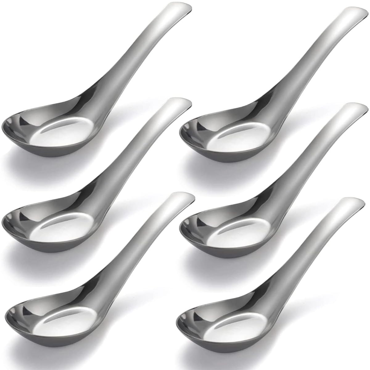 Soup Spoons Set of 6 Stainless Steel Dinner Spoons Mirror Polished Soup Spoon Asian Soup Spoons for Bouillon Dessert Cereal Thai Miso Ramen(6 Pcs) (Medium)