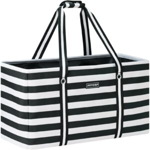 pffvrp stand up extra large utility tote bag, foldable reusable grocery bags with metal wire frame & reinforced bottom board, large utility tote for shopping, car trunk, beach bag（black）