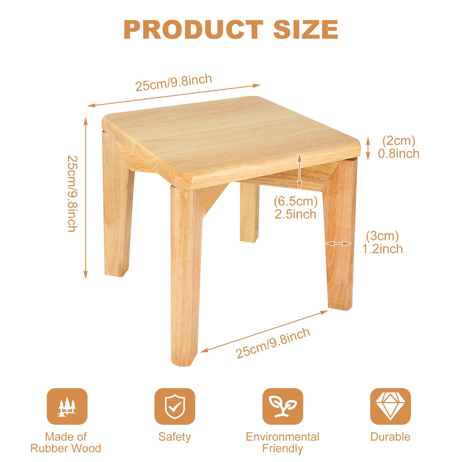 WOPPLXY Bamboo Wooden Foot Stool, 10 Inch Small Step Stools, Holds Up to 300lbs, Small Wood Stool for Kitchen Bathroom Bedroom