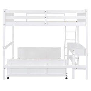 Full Over Full Loft Bed with Desk and Storage Drawers, Wood Bunk Loft Bunk Bed for Kids, Can Be Separated into A Full Size Platform Bed Frame and A Loft Bed for Girls Boys Teens, White