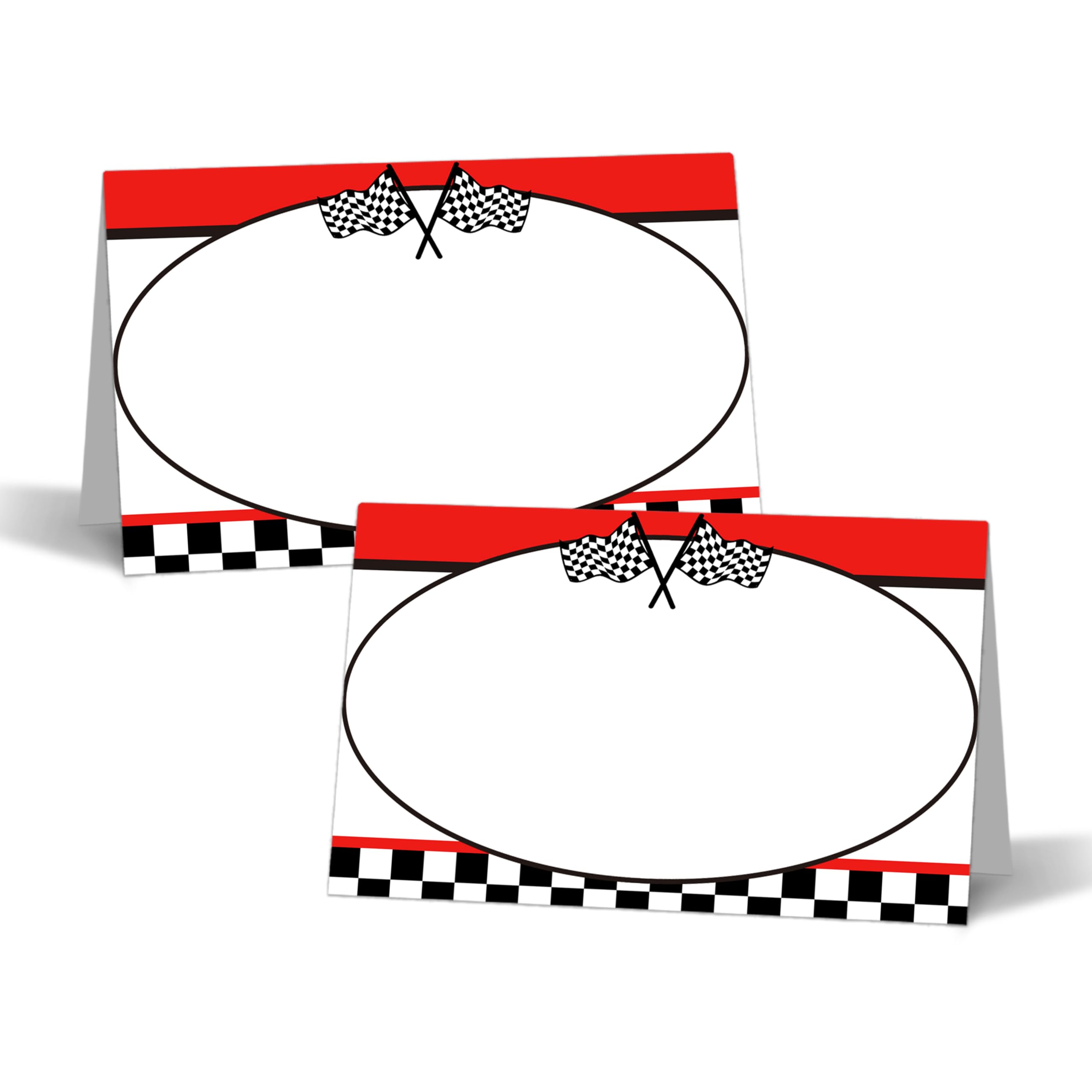 Racing Car Table Place Cards - 25PCS Tent Cards - 2.1” x 3.5“ Two Fast Food Lables - Name Place Cards for Table Setting - Name Cards for Birthday Party Baby Shower - Scored for Easy Folding -17