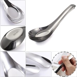 Soup Spoons Set of 6 Stainless Steel Dinner Spoons Mirror Polished Soup Spoon Asian Soup Spoons for Bouillon Dessert Cereal Thai Miso Ramen(6 Pcs) (Medium)