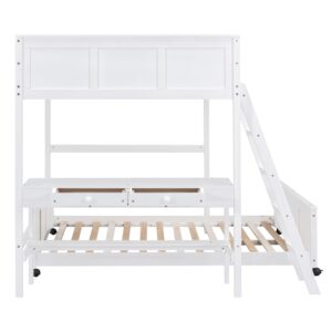 Full Over Full Loft Bed with Desk and Storage Drawers, Wood Bunk Loft Bunk Bed for Kids, Can Be Separated into A Full Size Platform Bed Frame and A Loft Bed for Girls Boys Teens, White