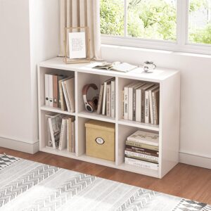 nelye 6 cube organizer bookcase - fabric storage bins container, open shelf simple compartments bookshelf, white