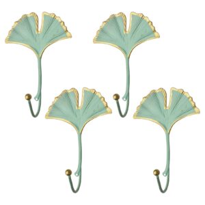 morobor decorative leaves iron hooks, 4pcs ginkgo leaf shape wall mounted hooks modern key holder wall mounted green single prong hat hanger for hallways living room home office decoration/14cm