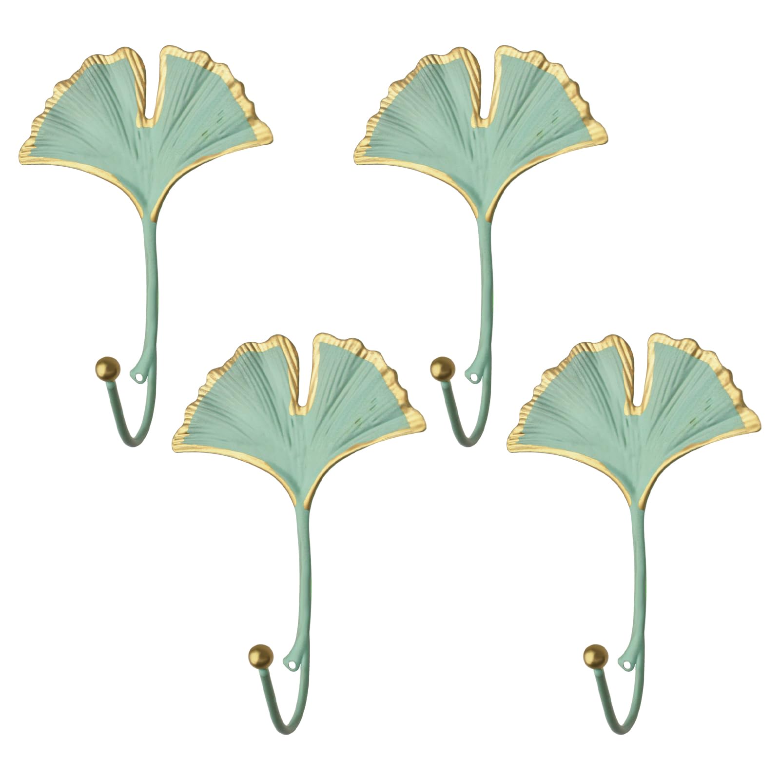 MOROBOR Decorative Leaves Iron Hooks, 4pcs Ginkgo Leaf Shape Wall Mounted Hooks Modern Key Holder Wall Mounted Green Single Prong Hat Hanger for Hallways Living Room Home Office Decoration/14cm