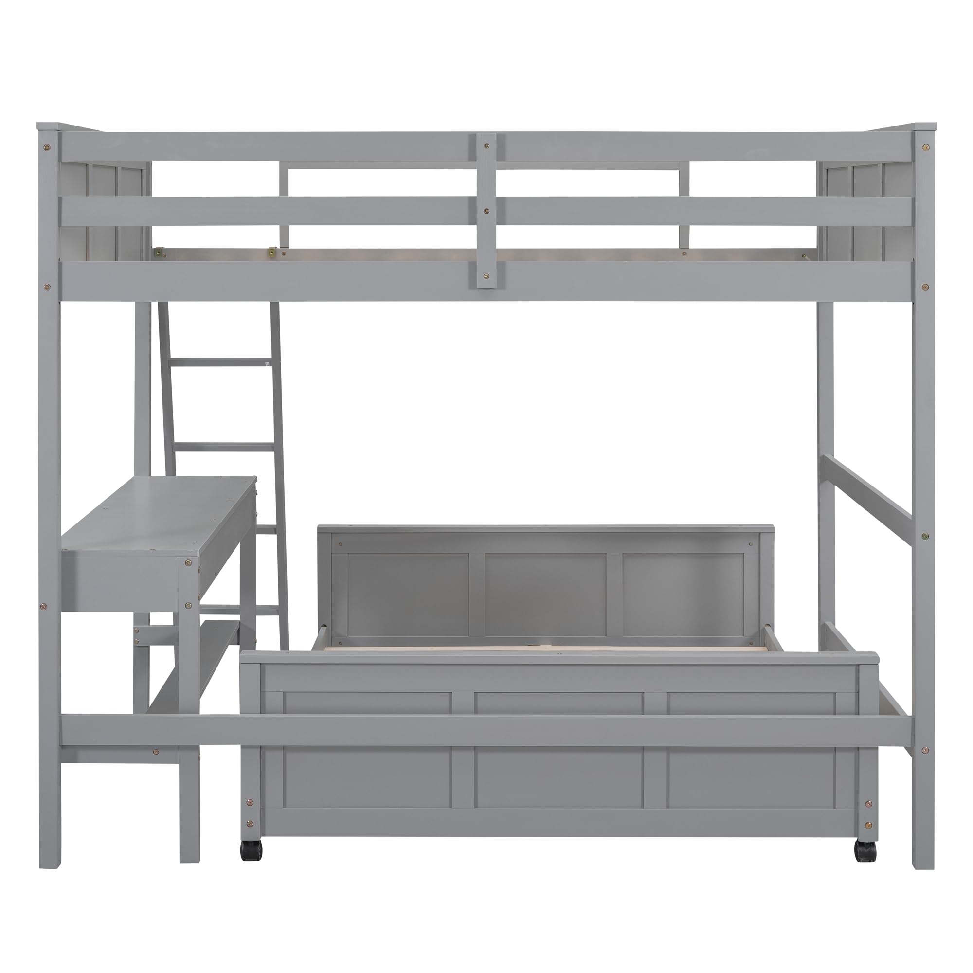 Full Over Full Loft Bed with Desk and Storage Drawers, Wood Bunk Loft Bunk Bed for Kids, Can Be Separated into A Full Size Platform Bed Frame and A Loft Bed for Girls Boys Teens, Gray