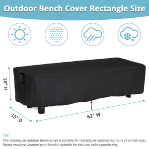 Kingling Outdoor Bench Cover Rectangle, Wood Bench Cover Waterproof Patio Bench Covers for Outdoor Furniture Long Chair Cover, 63" W x 15" D x 18" H