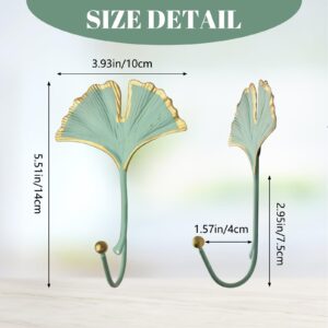 MOROBOR Decorative Leaves Iron Hooks, 4pcs Ginkgo Leaf Shape Wall Mounted Hooks Modern Key Holder Wall Mounted Green Single Prong Hat Hanger for Hallways Living Room Home Office Decoration/14cm