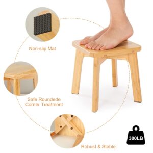 WOPPLXY Bamboo Wooden Foot Stool, 10 Inch Small Step Stools, Holds Up to 300lbs, Small Wood Stool for Kitchen Bathroom Bedroom