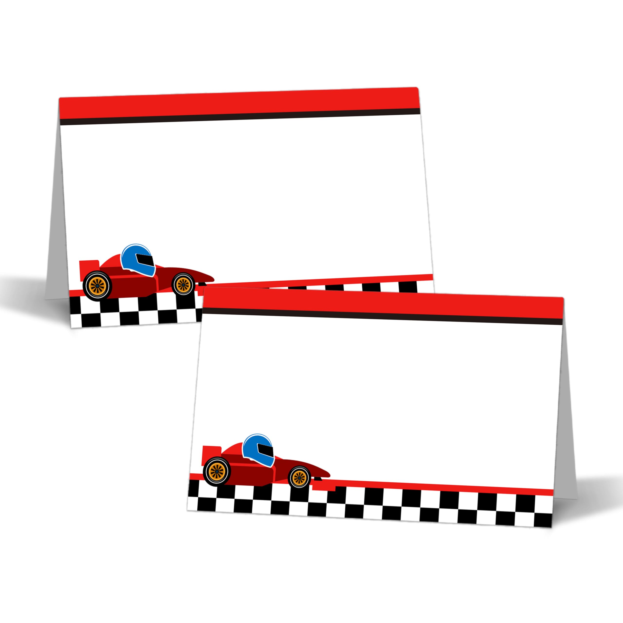 Racing Car Table Place Cards - 25PCS Tent Cards - 2.1” x 3.5“ Two Fast Food Lables - Name Place Cards for Table Setting - Name Cards for Birthday Party Baby Shower - Scored for Easy Folding -18