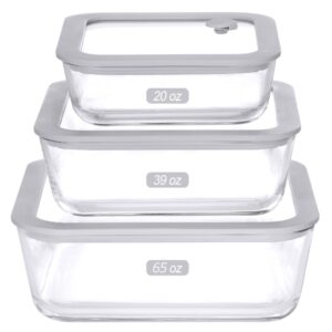 ecoevo glass food containers with glass lid, microwave safe glass food storage container set, 3 pack, square shape, glass food containers with lids, glass meal prep containers with leak proof lid.