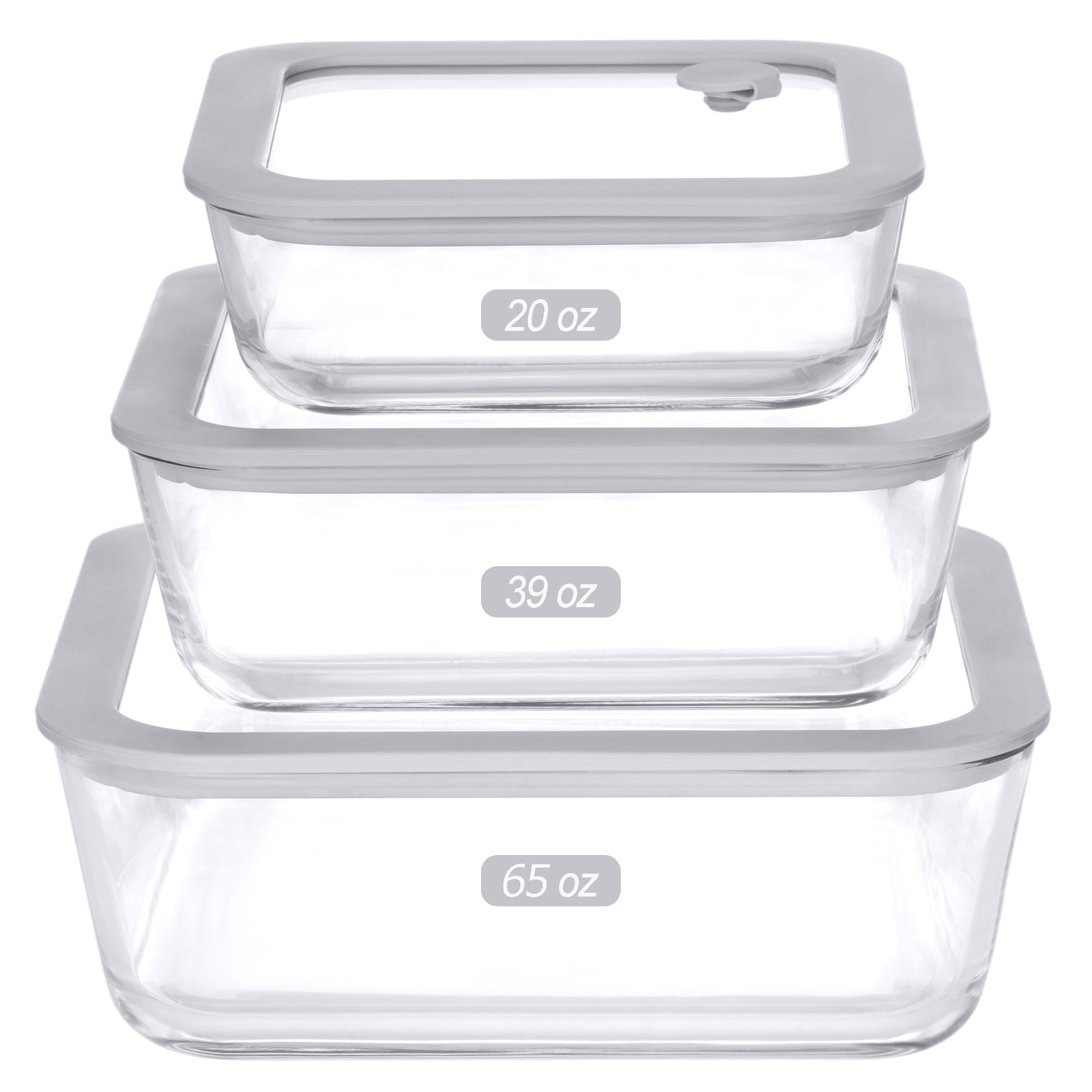 EcoEvo Glass Food Containers with Glass Lid, Microwave Safe Glass Food Storage Container Set, 3 Pack, Square Shape, Glass Food Containers with Lids, Glass Meal Prep containers with Leak Proof Lid.