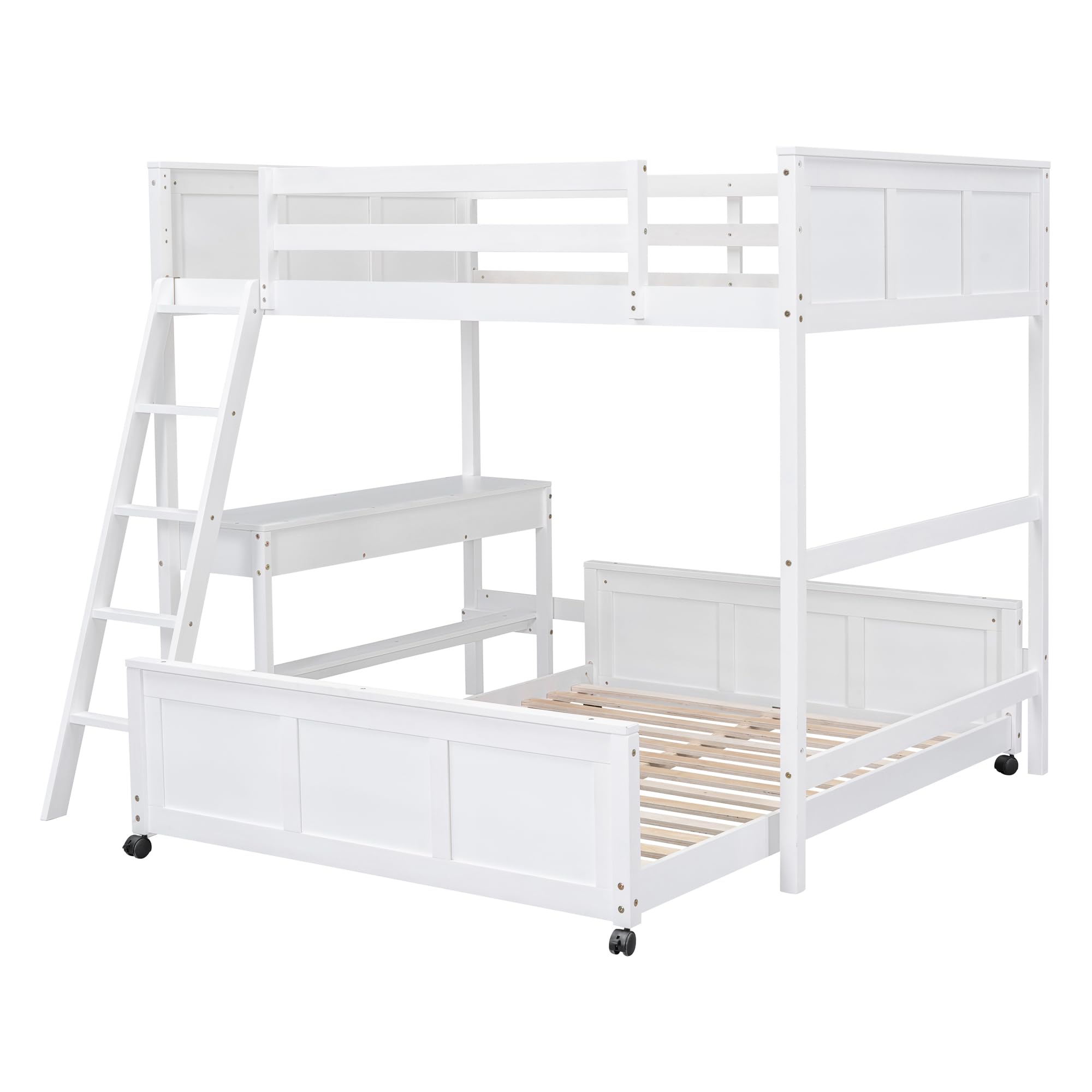 Full Over Full Loft Bed with Desk and Storage Drawers, Wood Bunk Loft Bunk Bed for Kids, Can Be Separated into A Full Size Platform Bed Frame and A Loft Bed for Girls Boys Teens, White