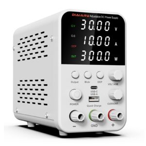 dc power supply variable, 30v 10a bench power supply with encoder knob, 4-digits display, adjustable regulated lab power supply with 5v 3.6a usb & type-c quick-charge, output switch (30v 10a)