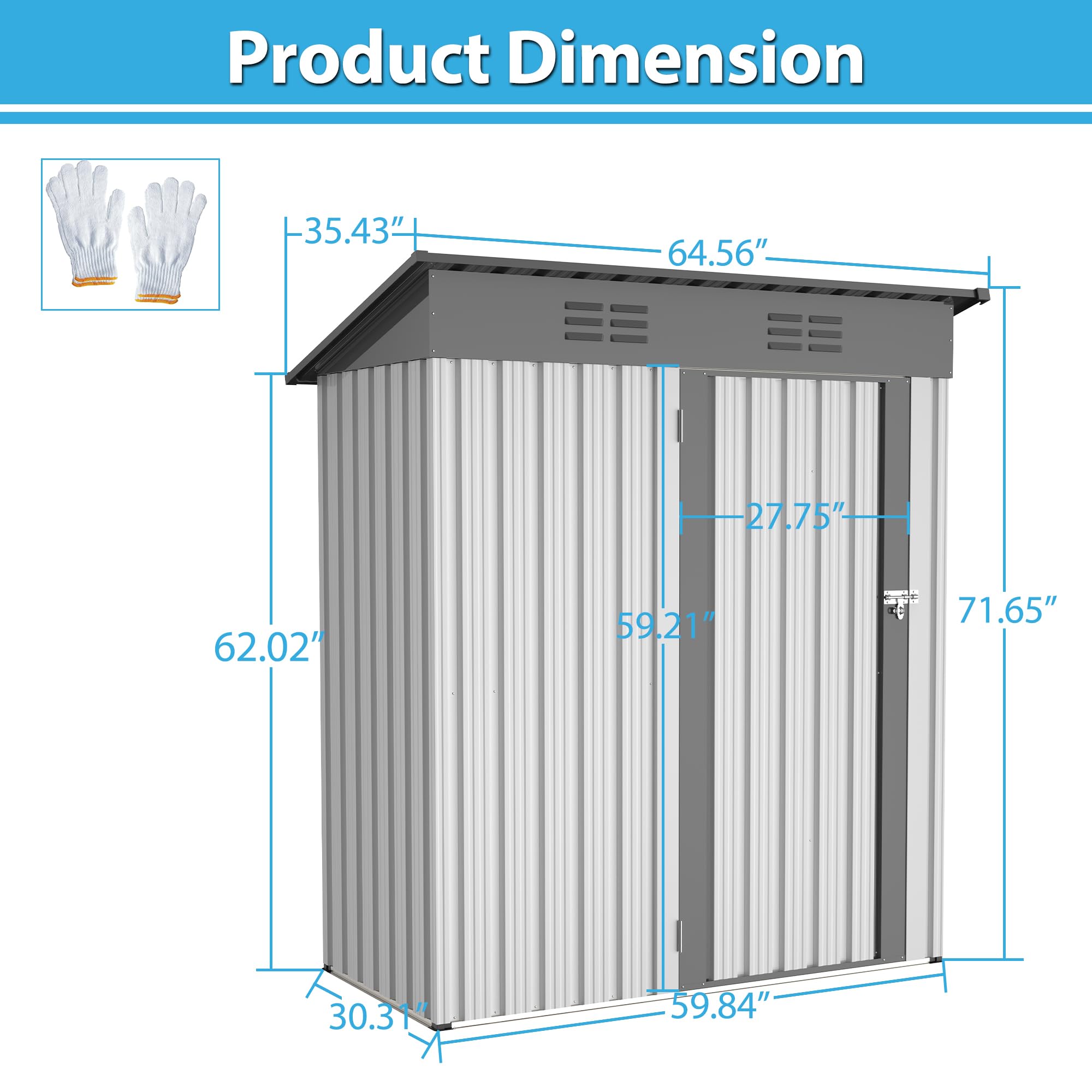 Outdoor Storage Shed 5 x 3 FT, Metal Garden Shed with Lockable Doors & Vents Openings, Outdoor Storage Clearance for Bike Garbage Can Lawnmower,Tool Storage House Shed for Backyard Garden Patio Lawn