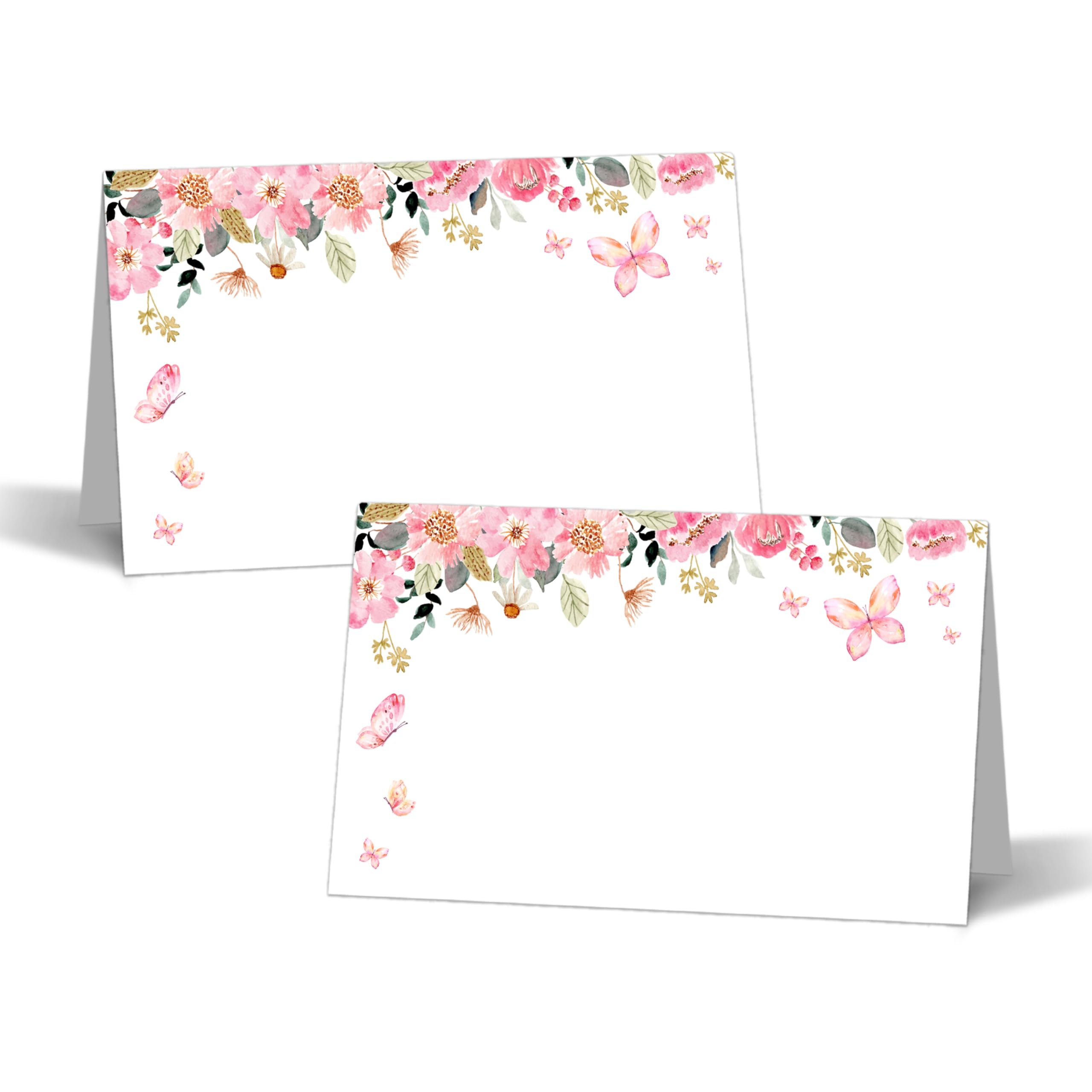 Butterfly Table Place Cards - 25PCS Tent Cards - Blush Pink Floral Butterfly Themed Food Lables - Name Place Cards for Table Setting - Name Cards for Birthday Party Baby Shower - Scored for Easy