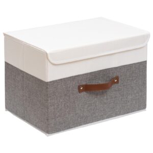 outbros foldable storage boxes with lids,large linen fabric foldable storage boxes organizer,closet organizers for clothes storage, office storage 13 x 9.1 x 7.9 inch,white/grey